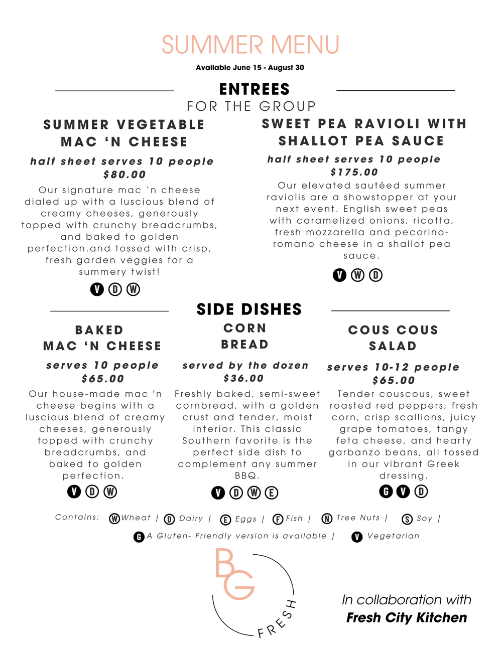 BG Fresh, Drop-Off Catering — BG Catering Concepts