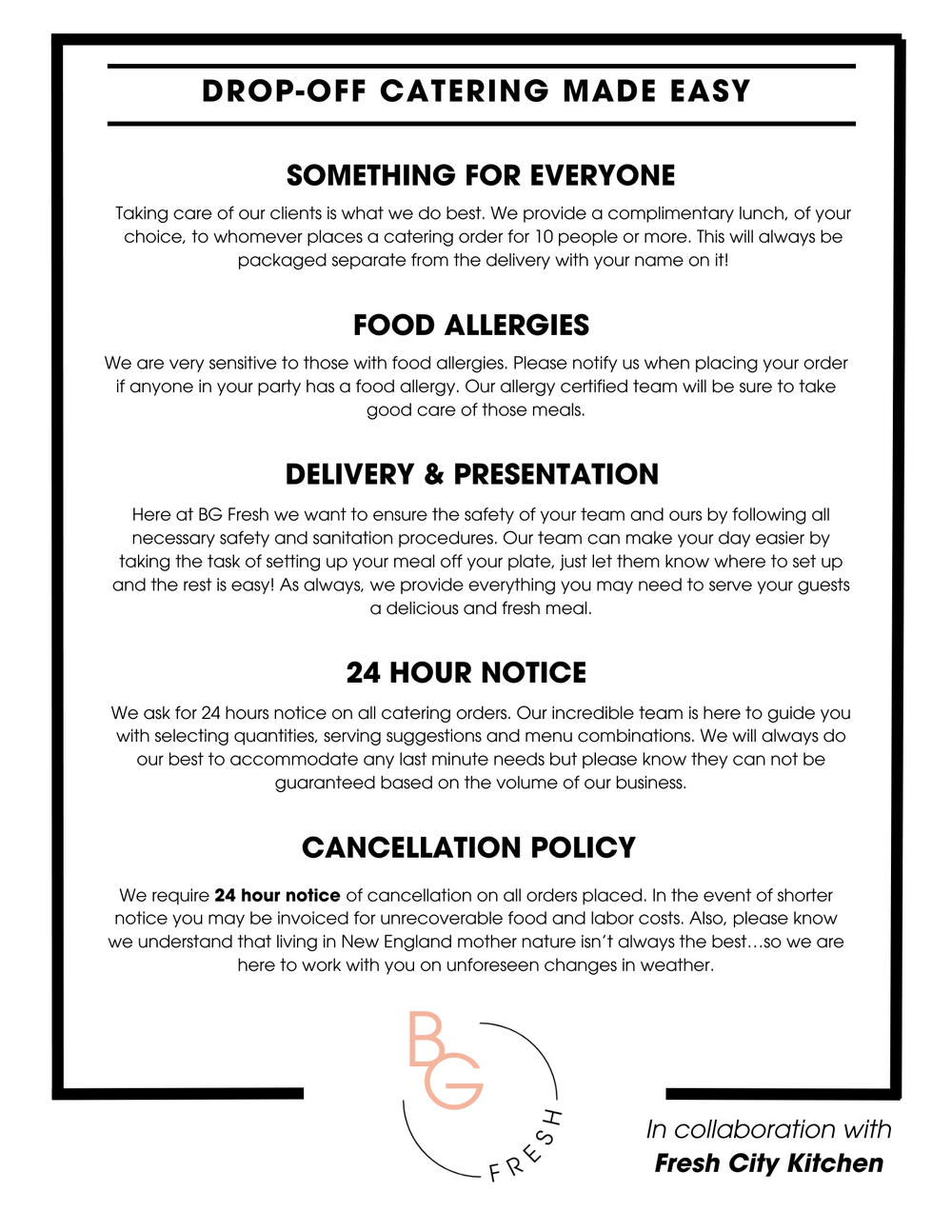 BG Fresh, Drop-Off Catering — BG Catering Concepts