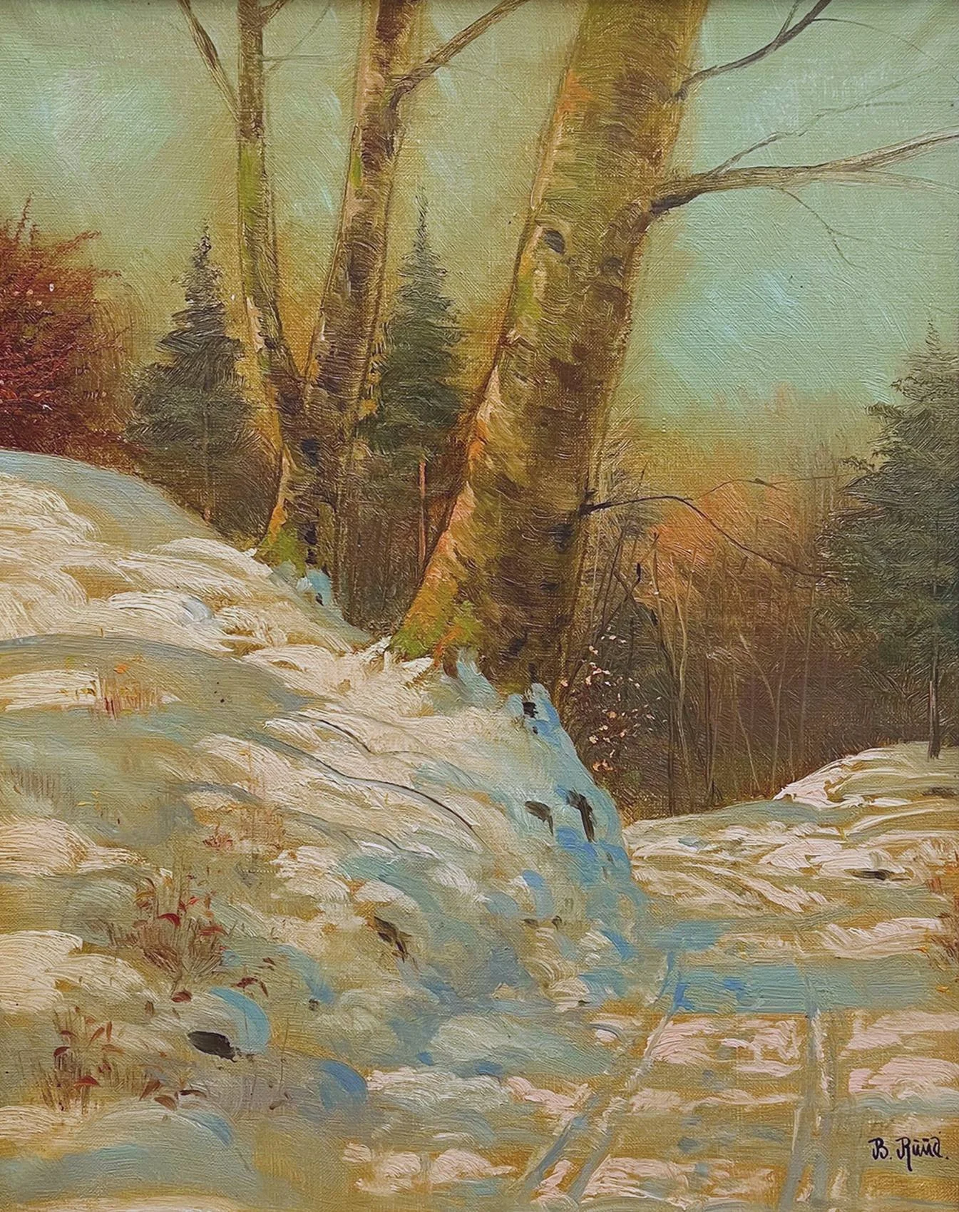Artist Borg Ruud (Danish born 1925) "Snowy Path" oil on canvas, 24" x ...