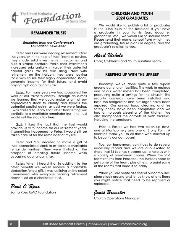 May 2024 — FIRST UNITED METHODIST CHURCH OF SANTA ROSA