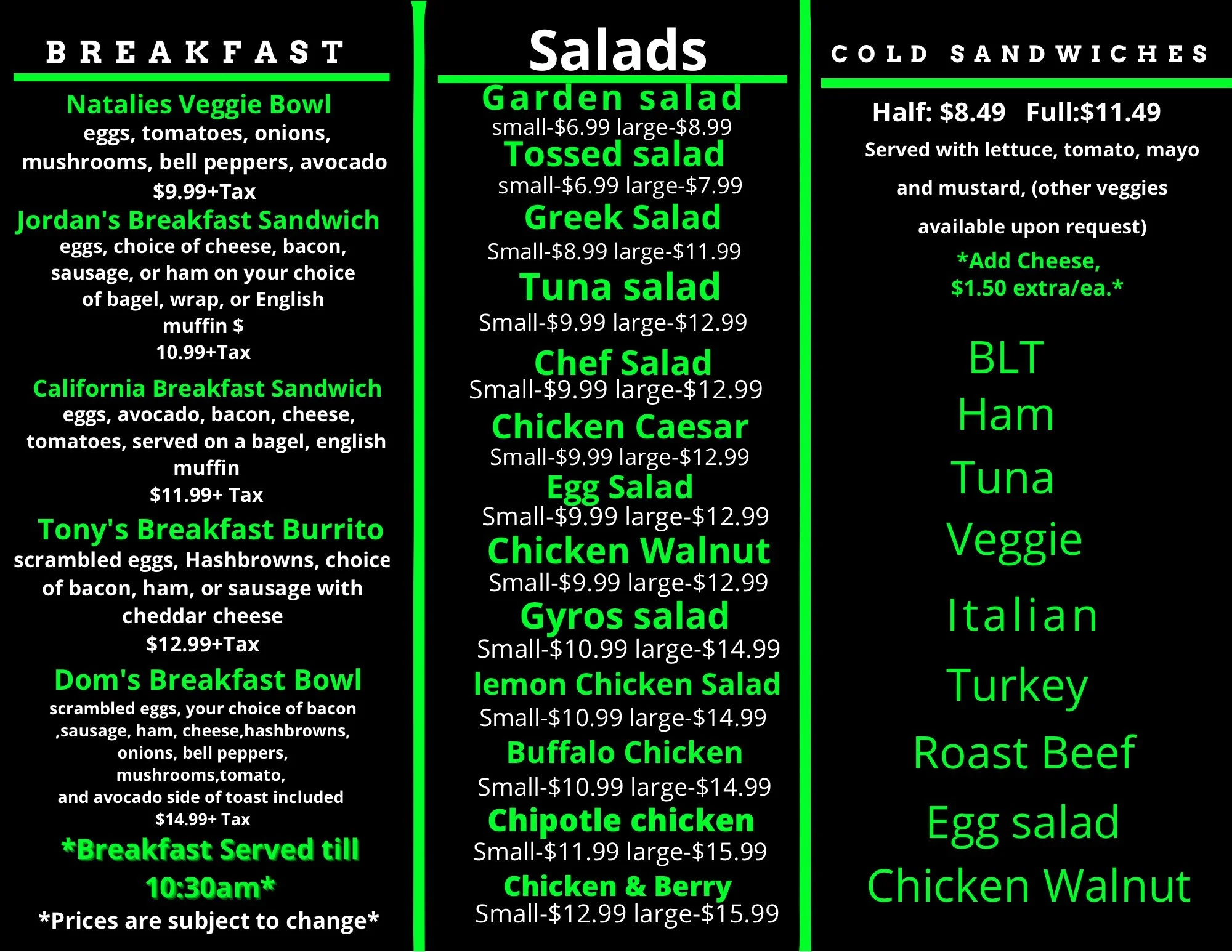 Our Menu — jordan's cafe