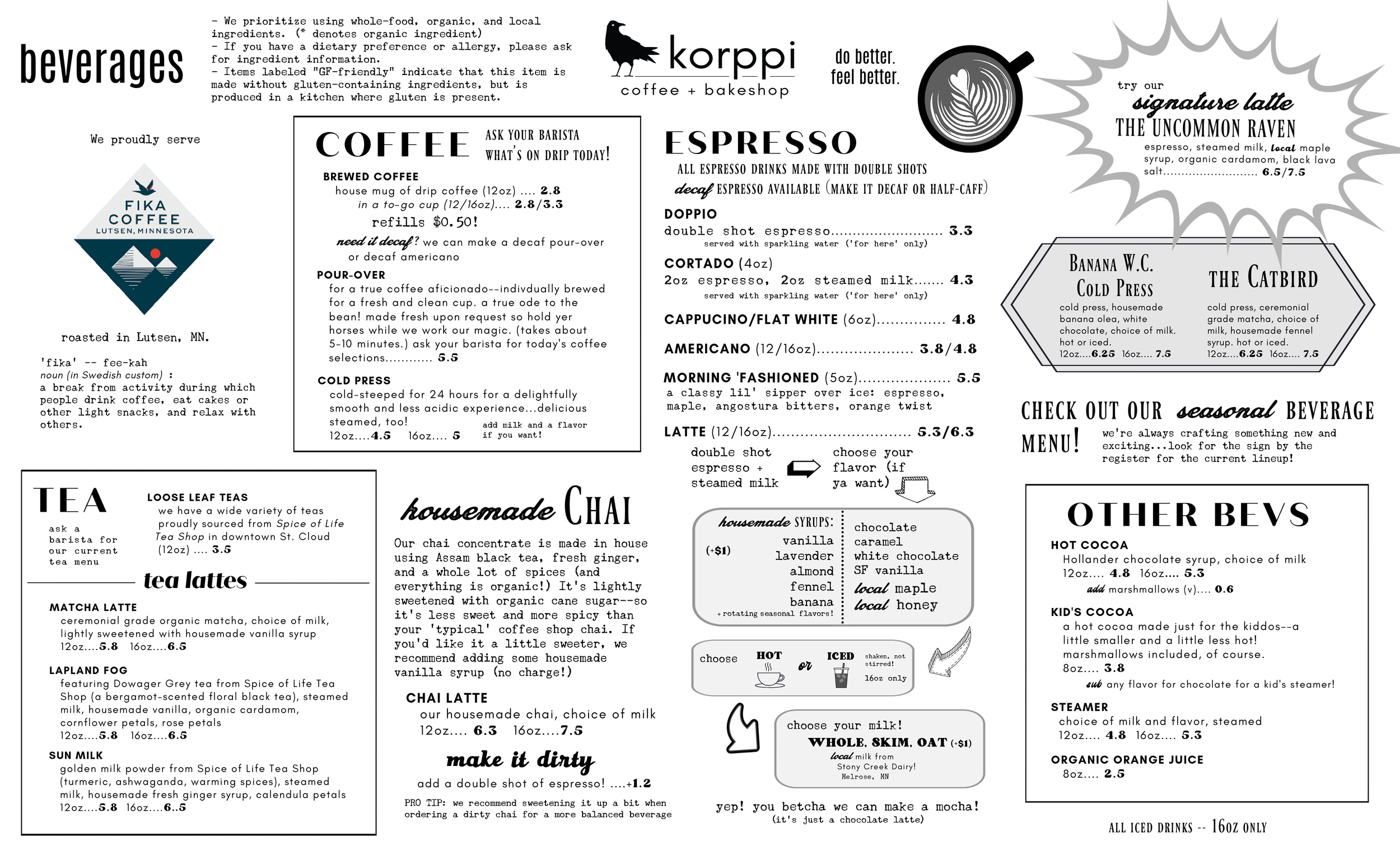 menu — Korppi Coffee + Bakeshop