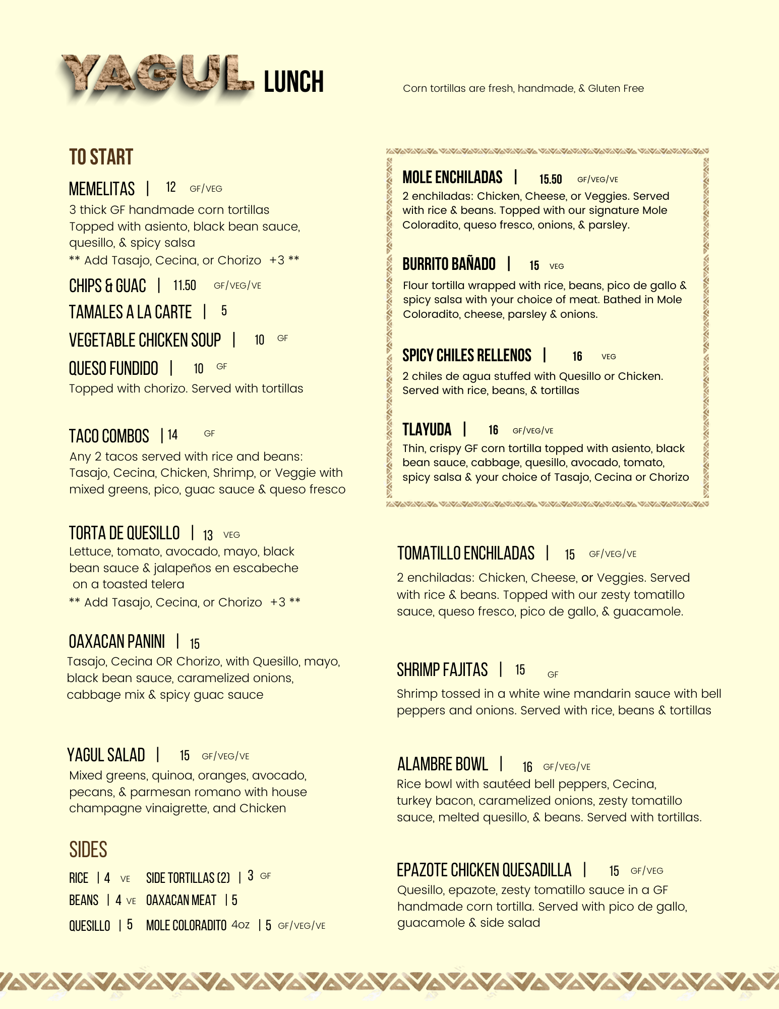 Menu — Yagul Cafe