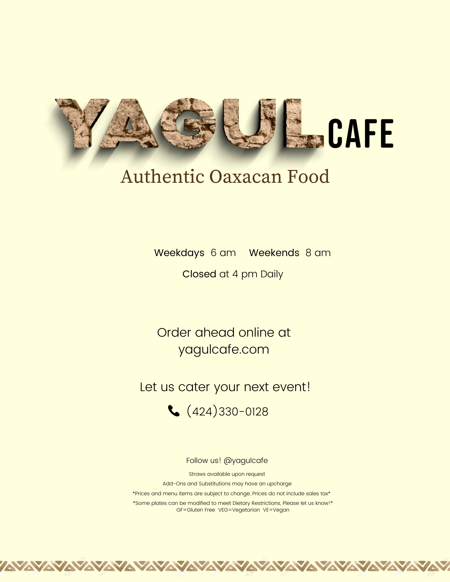Menu — Yagul Cafe