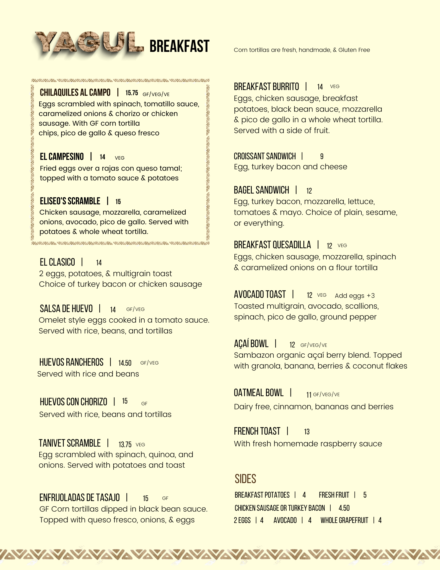 Menu — Yagul Cafe