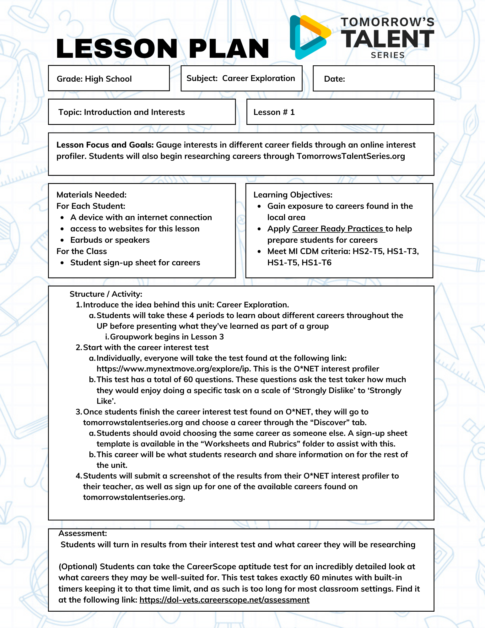 Career Exploration Worksheets Middle School
