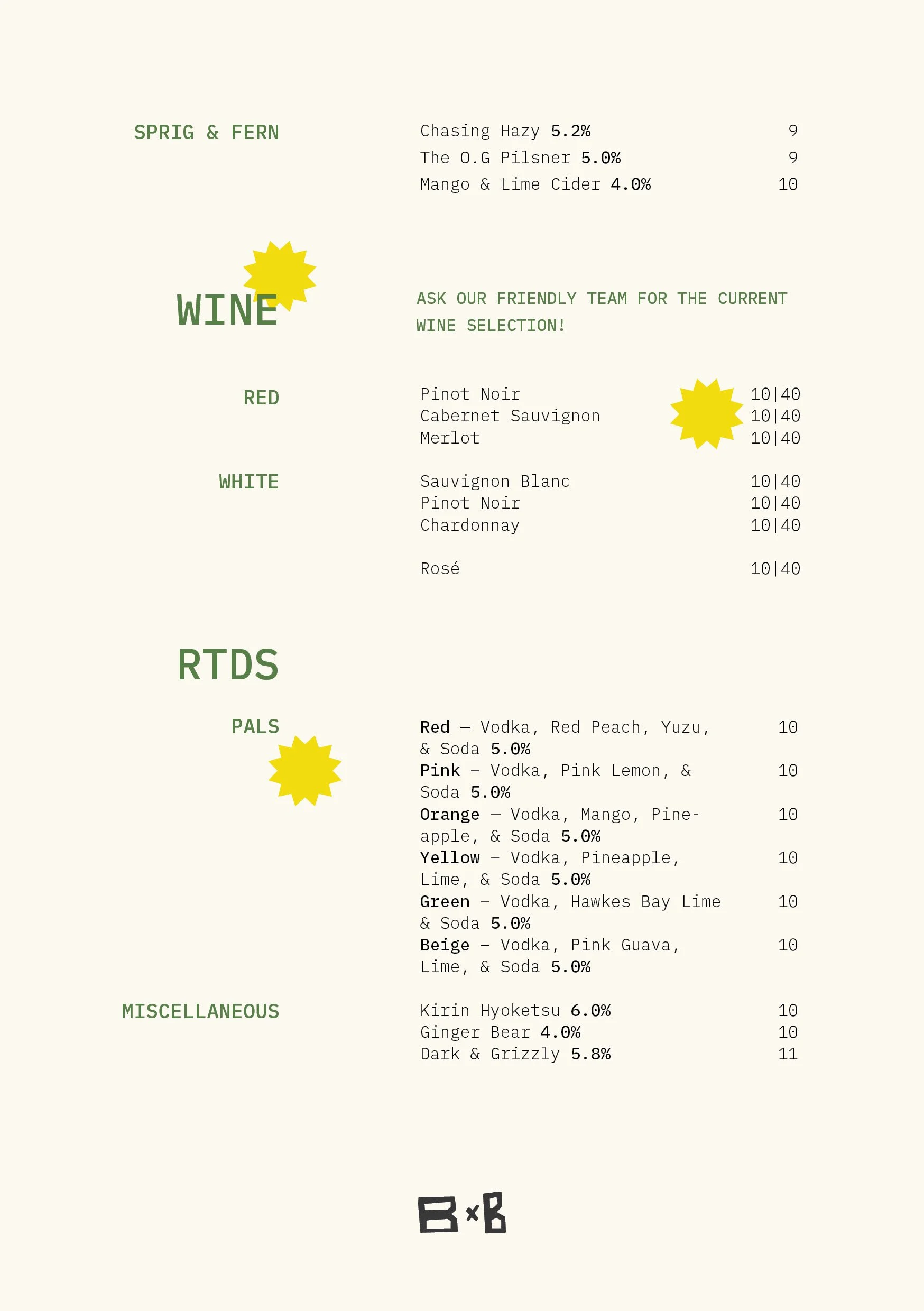 Menu — Birdies x Brews