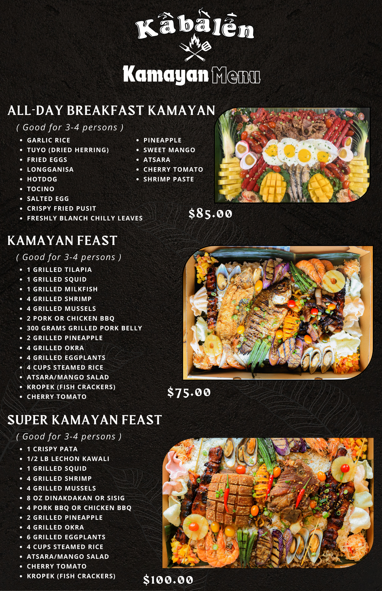 Kamayan Menu — Kabalen - Tune Luto Kapampangan