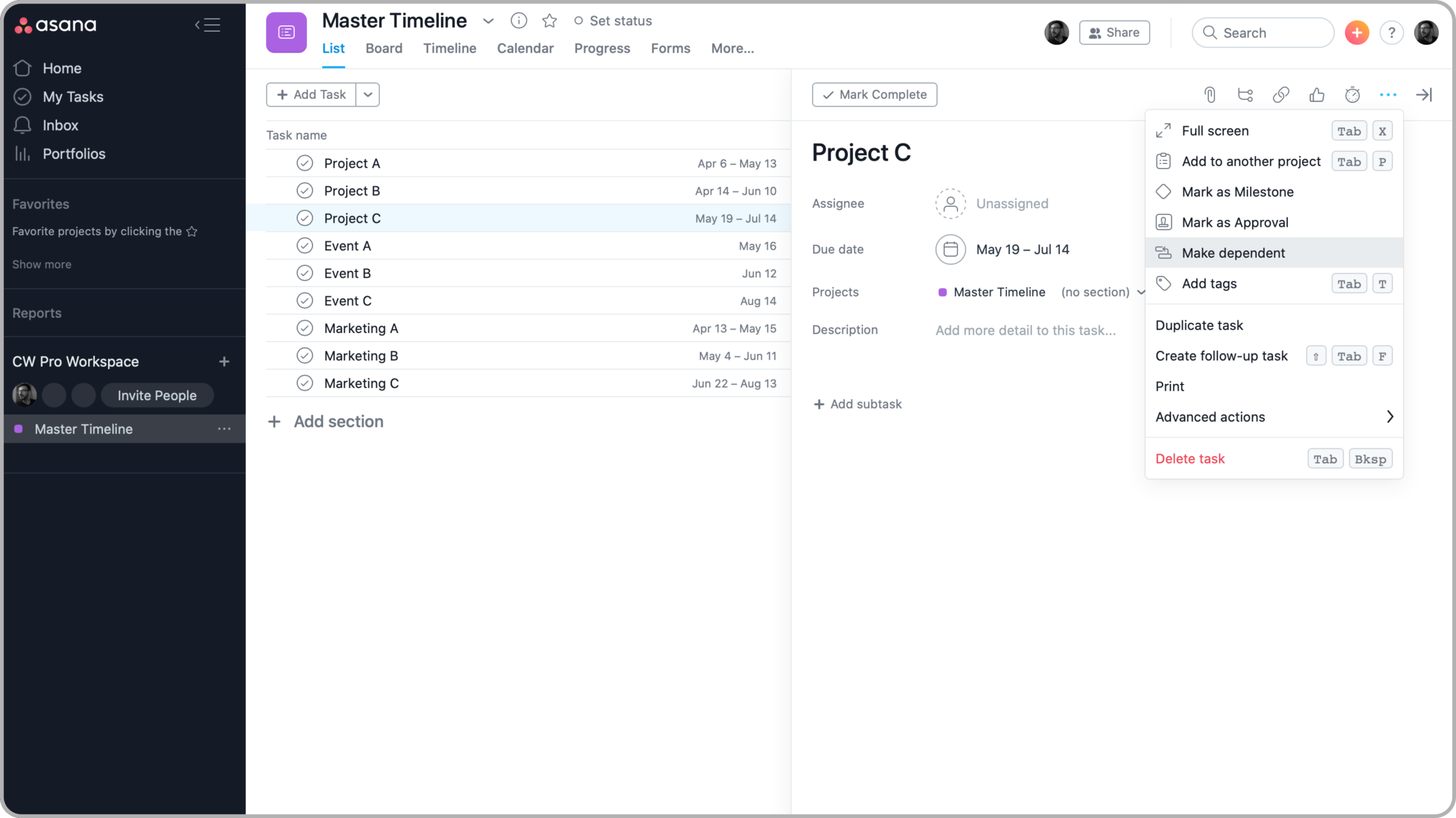 Managing Multiple Projects in Asana | Master Timeline Guide | The ...