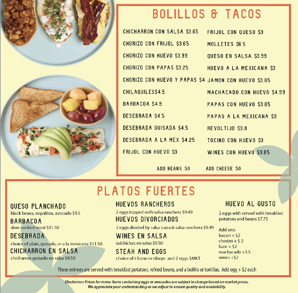 Menu 1 — Bolillos Cafe