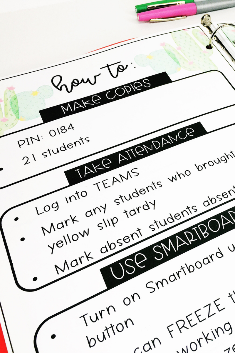 Student Teacher Information Binder — Chalkboard Chatterbox