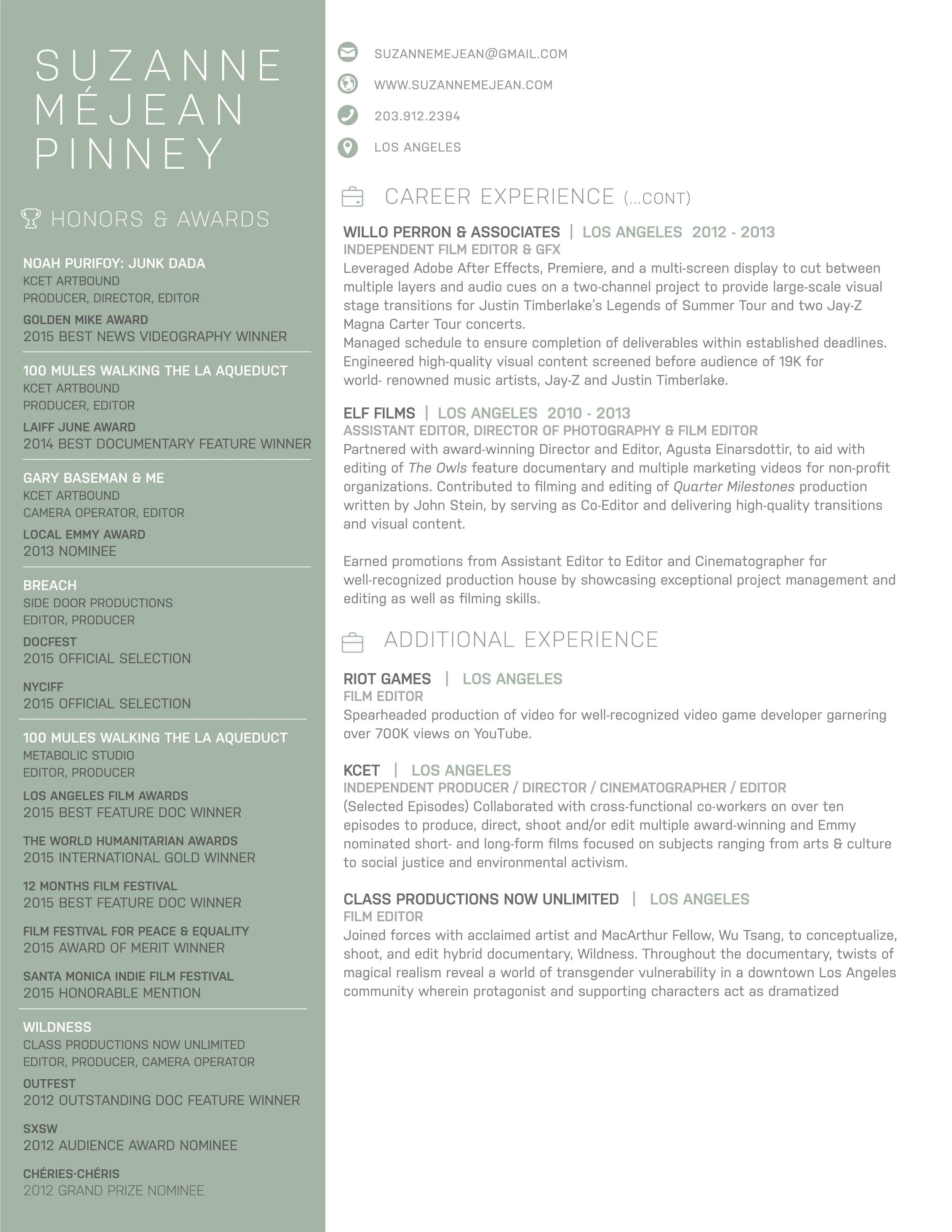 CURRICULUM VITAE — SUZANNE MÉJEAN-PINNEY / SESUMA PRODUCTIONS