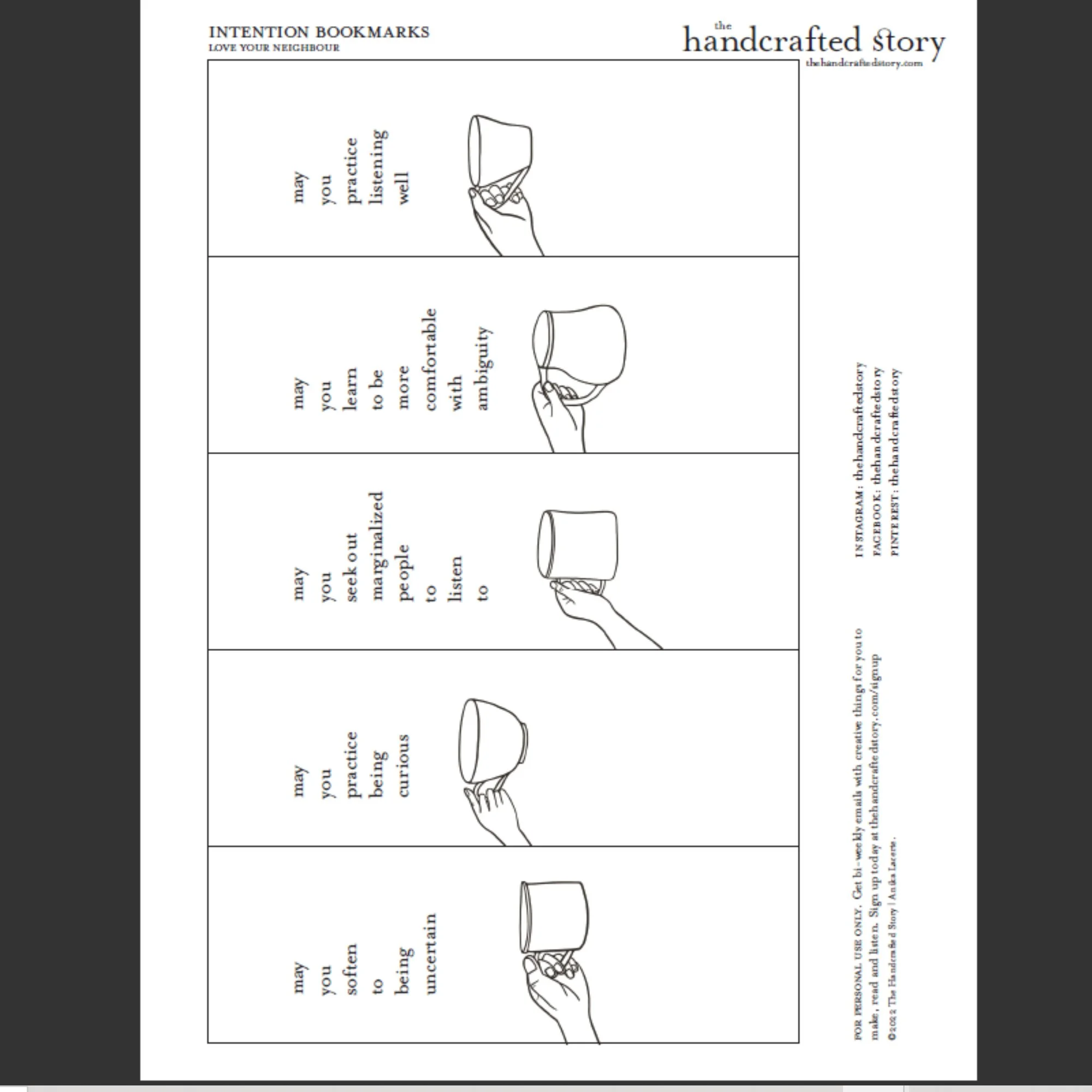 Daily Intention Bookmarks — The Handcrafted Story