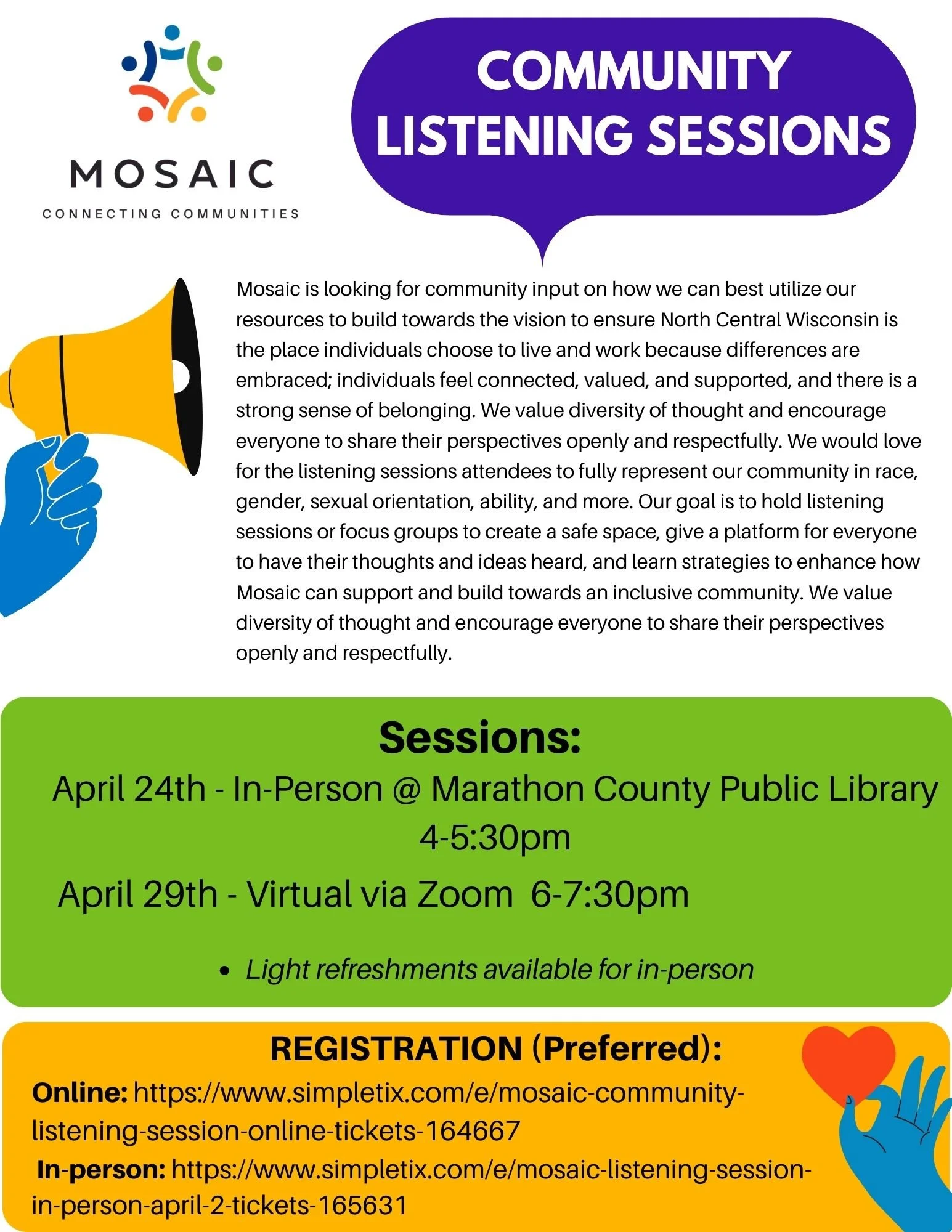 Mosaic's Community Listening Session (In-Person) — MOSAIC of North ...