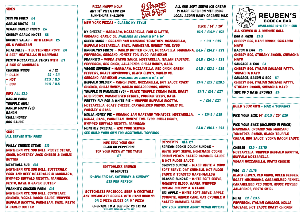 Menu - Sunderland Sheepfolds — I Scream For Pizza