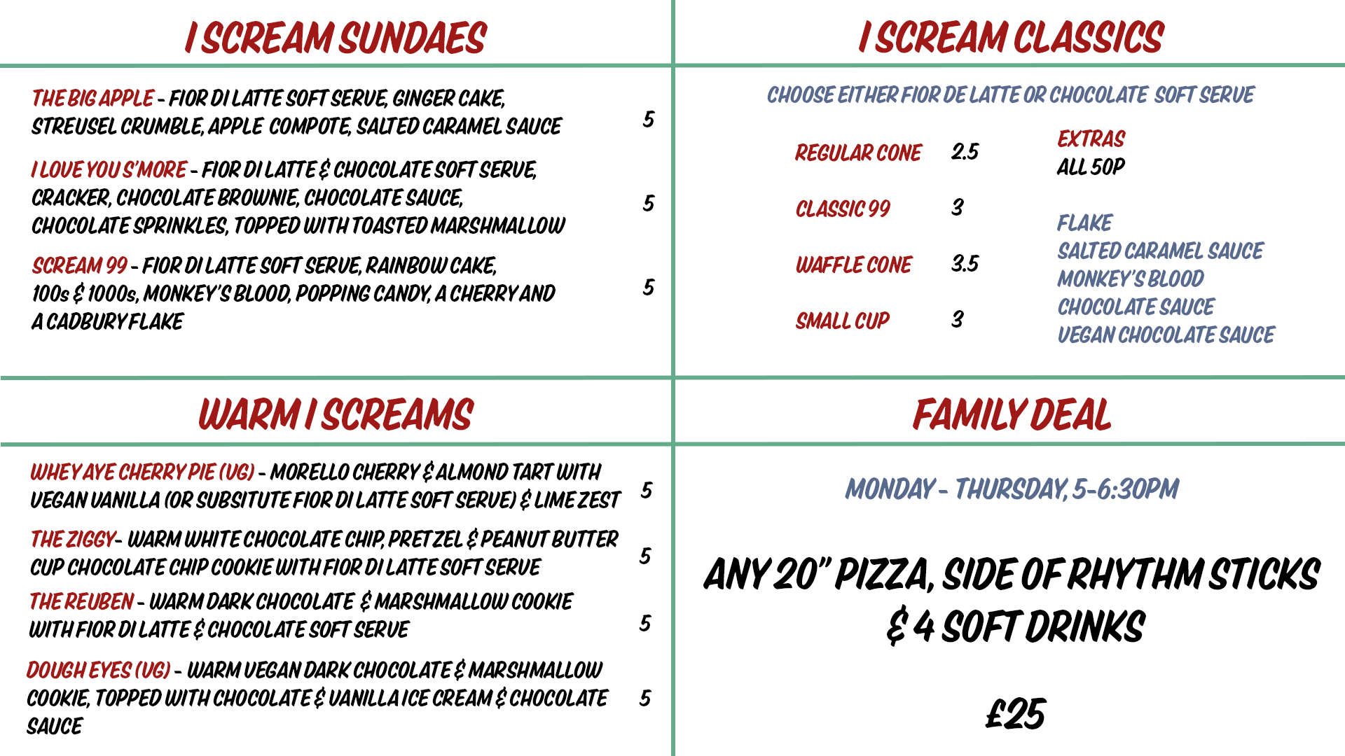 Menu — I Scream For Pizza