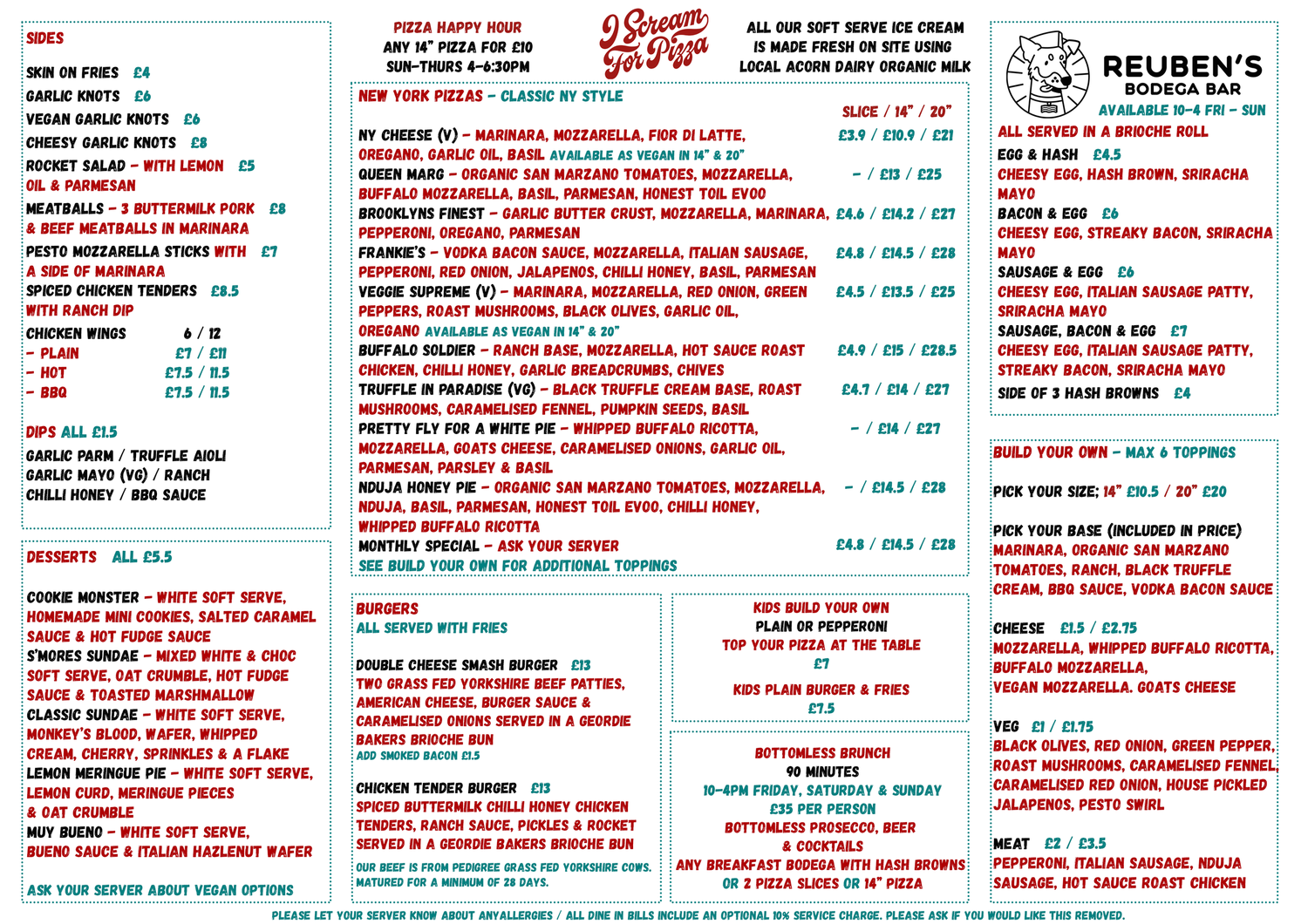 Menu - Sunderland Sheepfolds — I Scream For Pizza