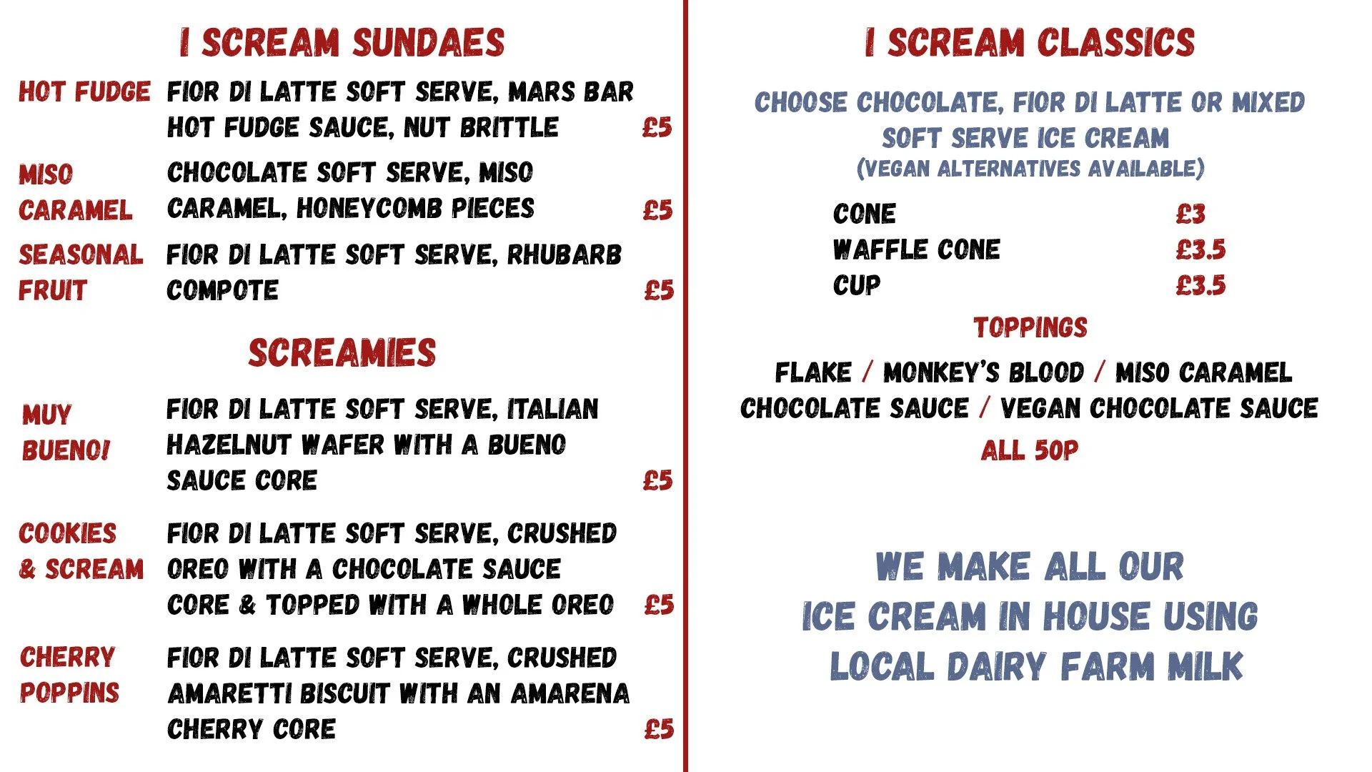 Menu - Newcastle Quayside — I Scream For Pizza