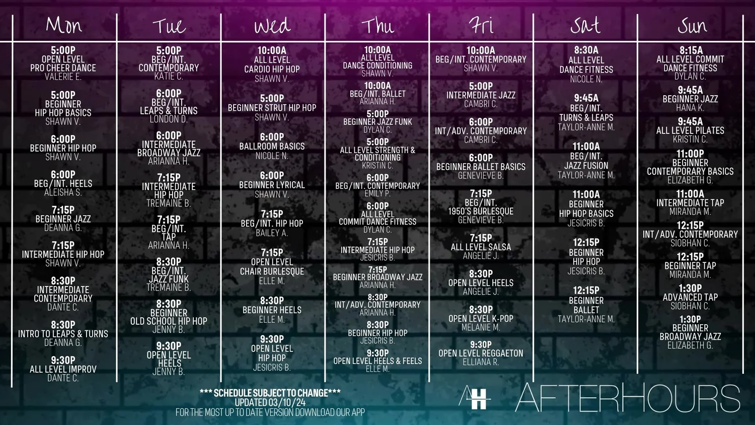 Schedule — AfterHours Dance Studio