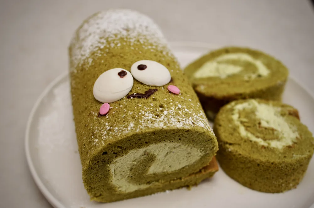 Kawaii Matcha Swiss Roll Cake by Kat Lieu — modern asian baking