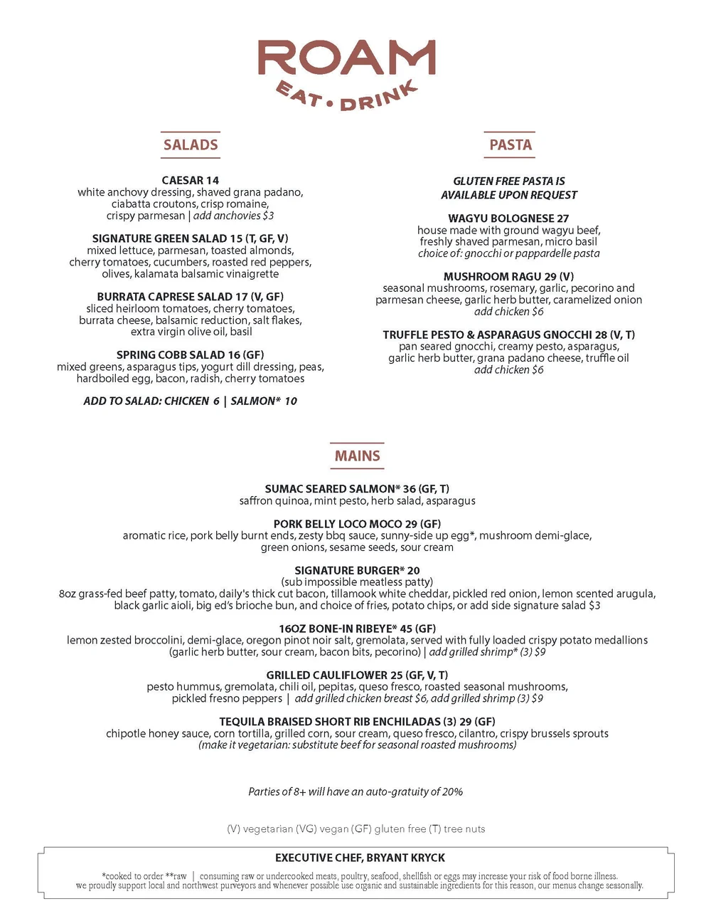 Dinner Menu — ROAM