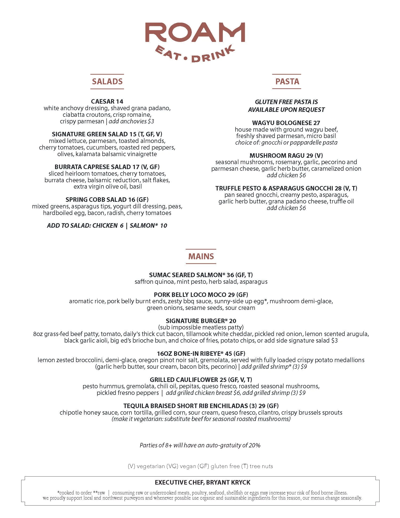 Dinner Menu — ROAM