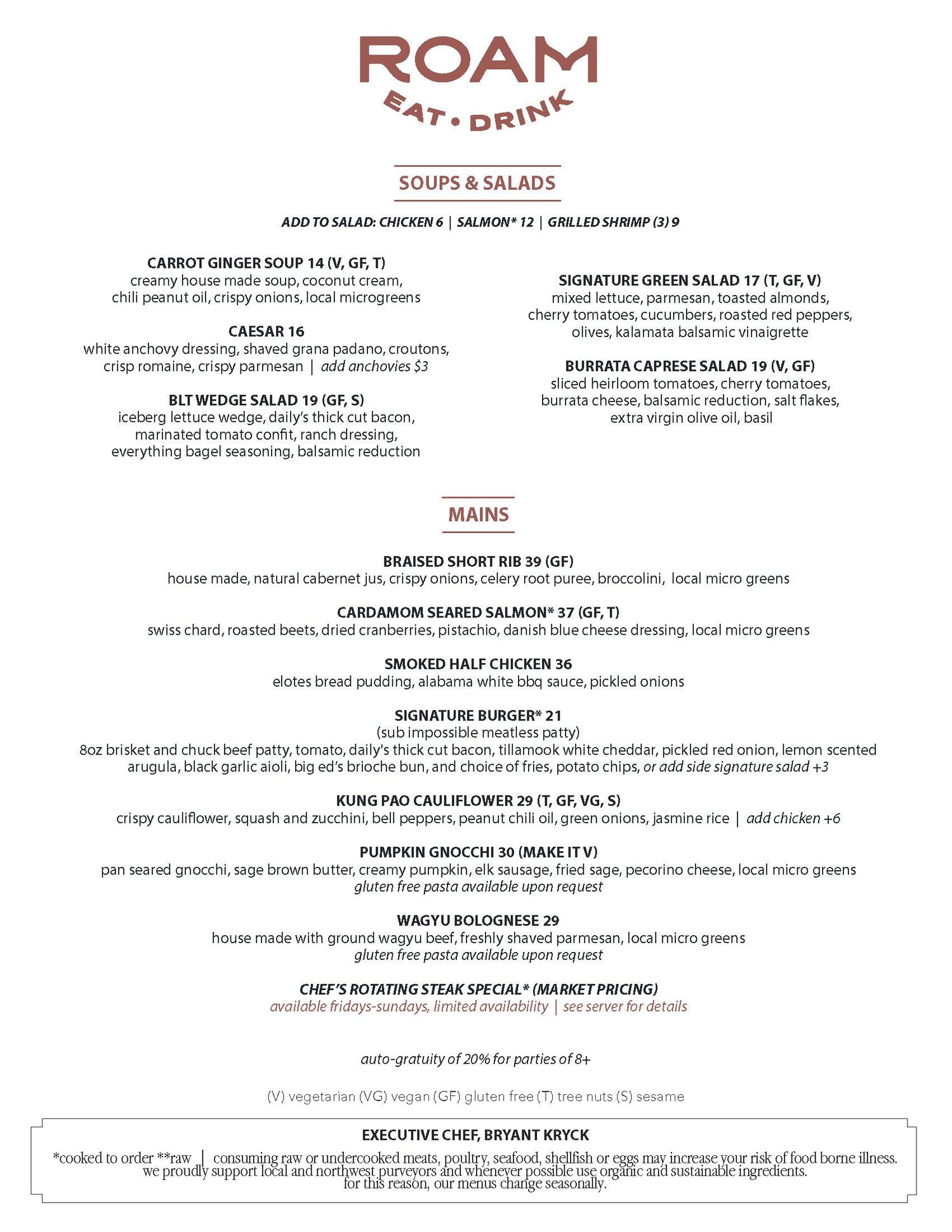 Dinner Menu — ROAM
