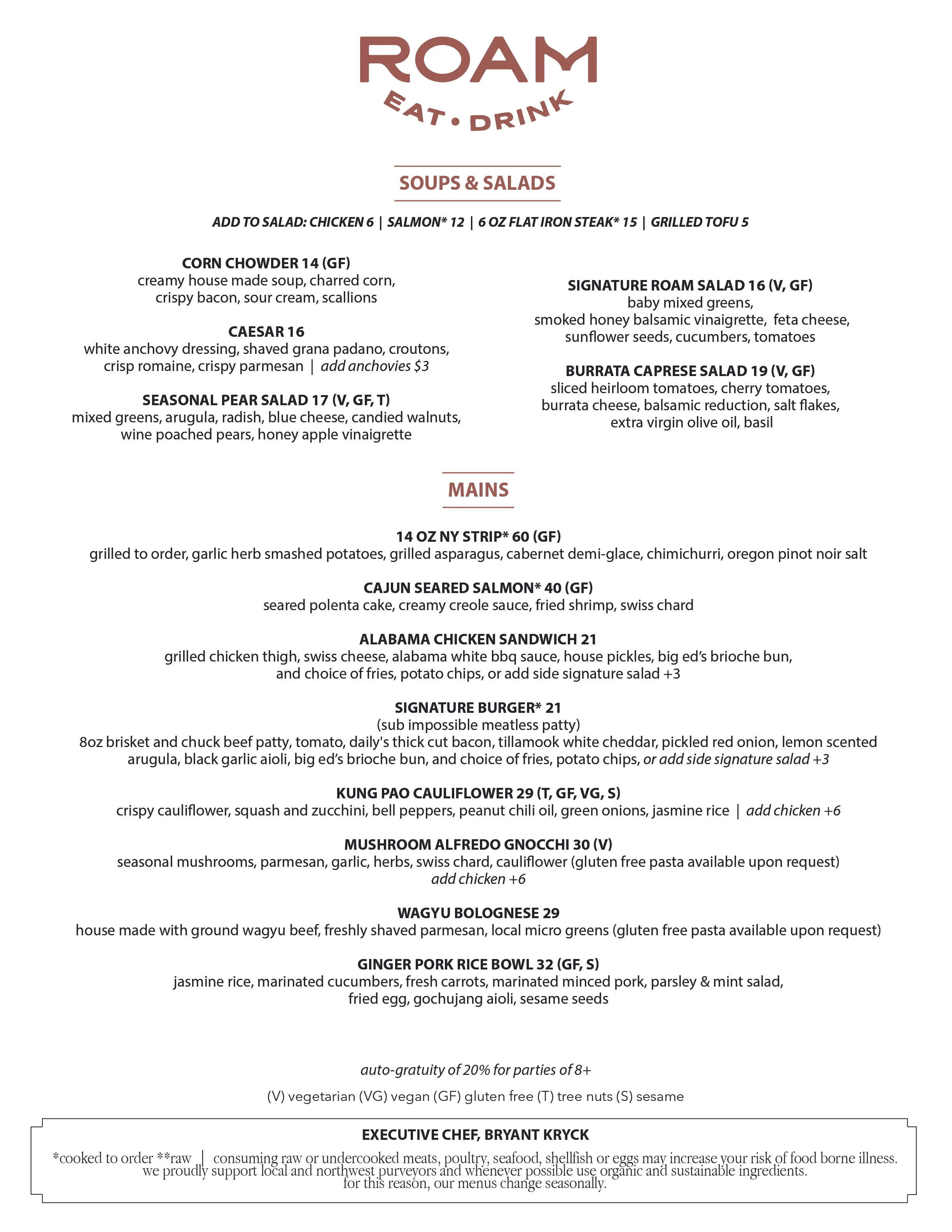 Dinner Menu — ROAM