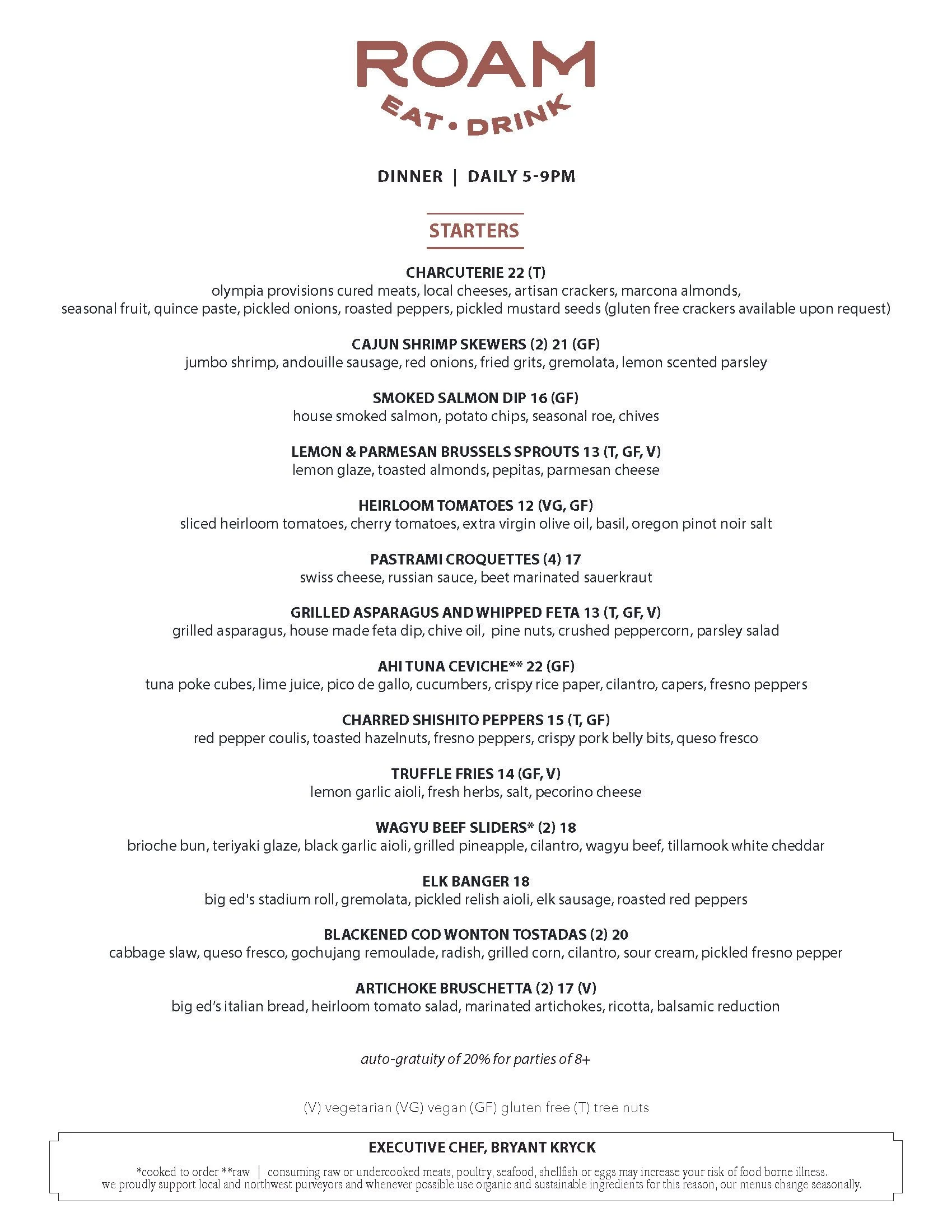Dinner Menu — ROAM
