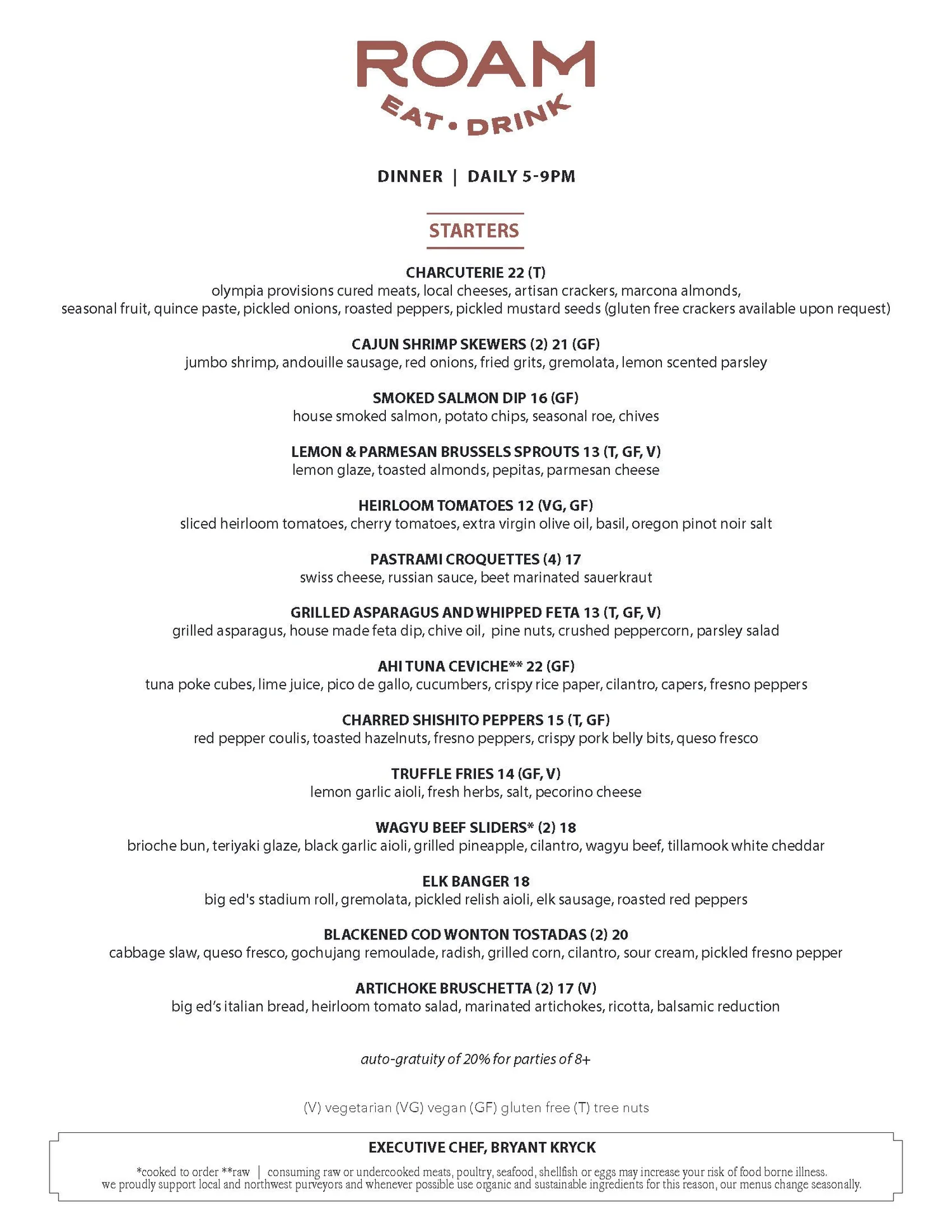 Dinner Menu — ROAM