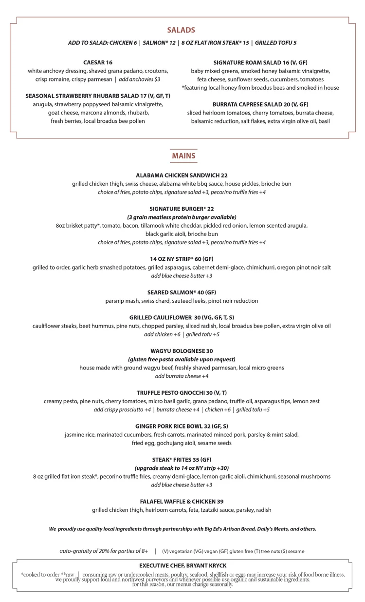 Dinner Menu — ROAM