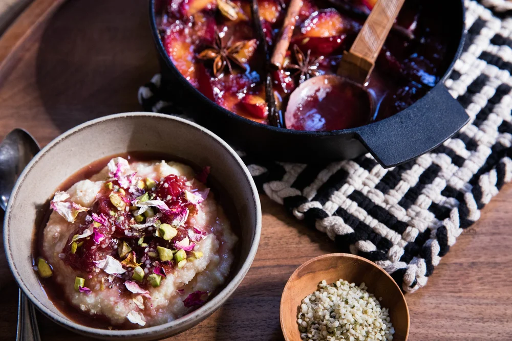 Breakfast Millet with Roasted Star of Anise Plum Compote — Amalgam Kitchen