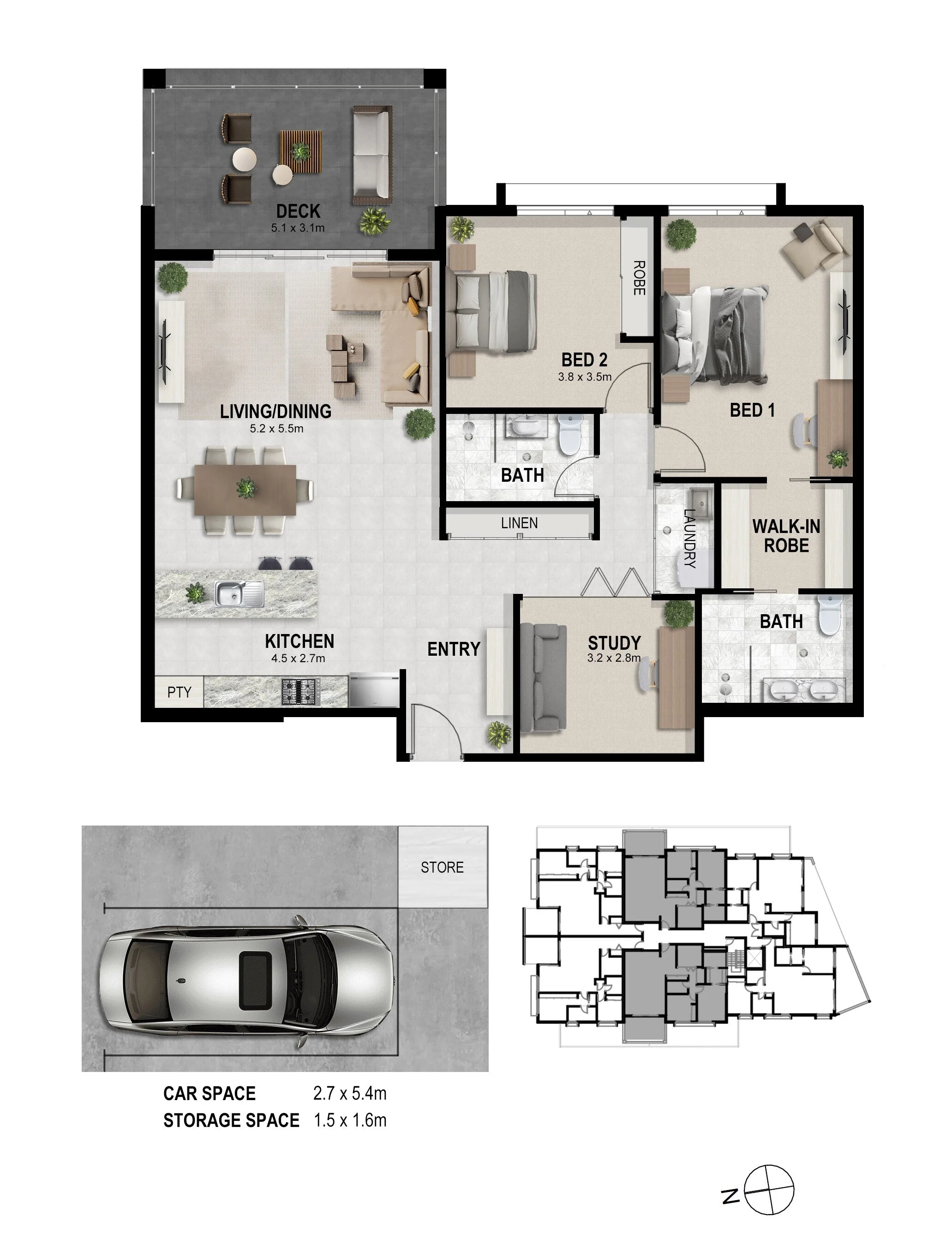Floorplan - 2 bedroom plus study — Silverpoint