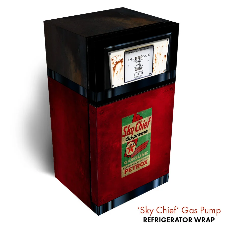 Sky Chief Texaco Vintage Gas Pump Refrigerator Wrap — RM wraps LLC
