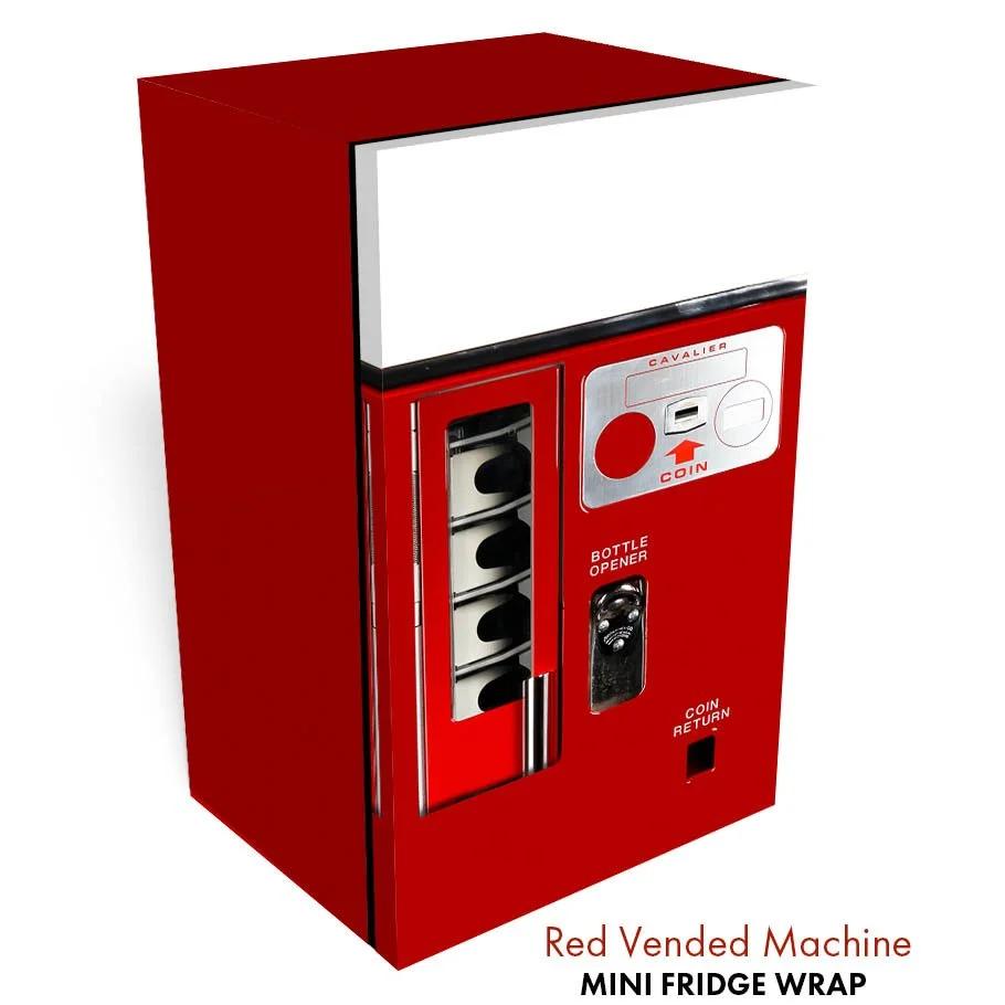 Worn Red Vending Machine Mini Fridge Wrap