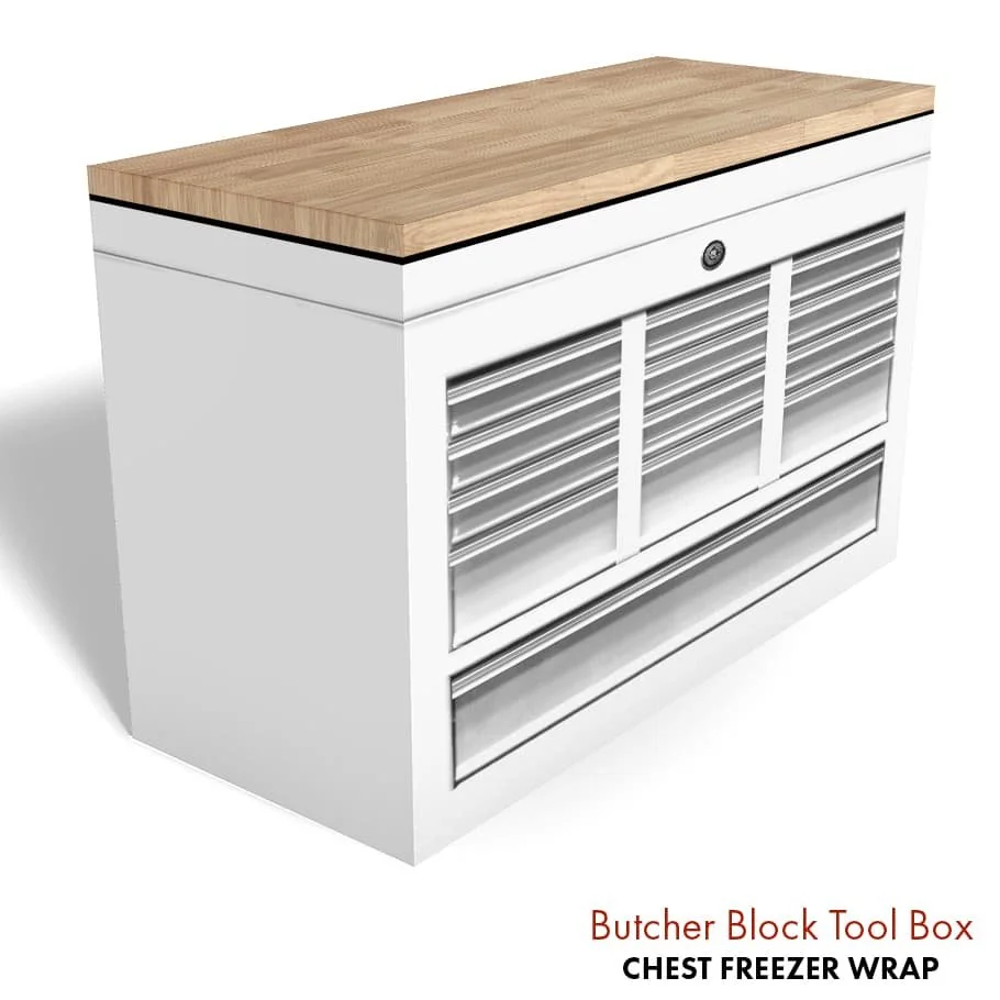 Butcherblock Workbench Tool Box Chest Freezer Wrap — RM wraps LLC