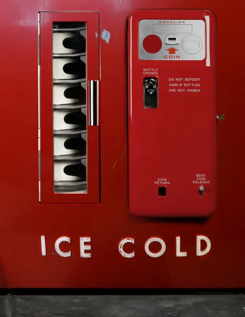 Faded Red 'Ice Cold' Vending Machine Refrigerator Wrap