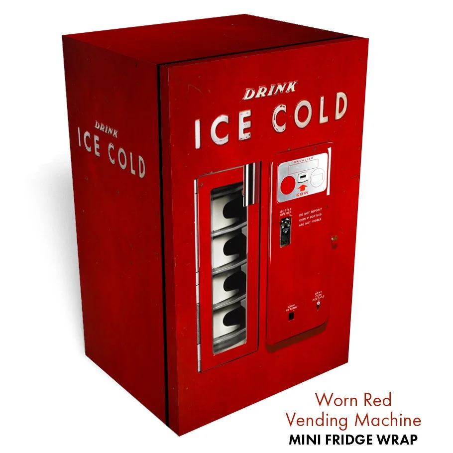 Worn Red Vending Machine Mini Fridge Wrap — RM wraps LLC