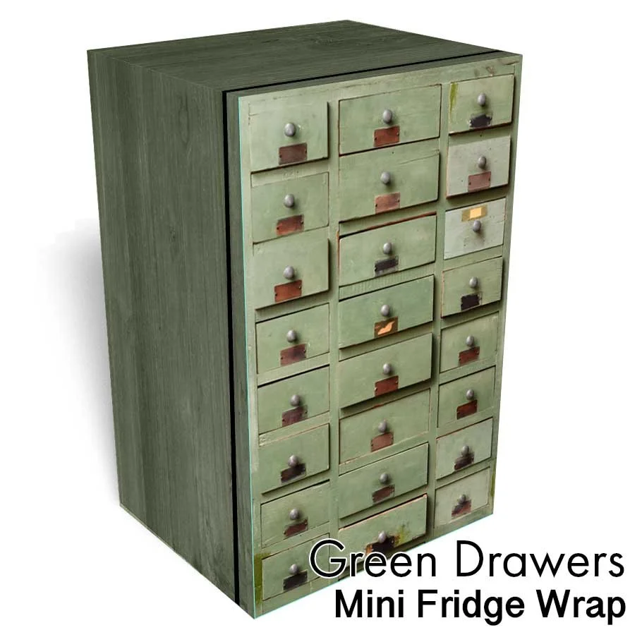Green Drawers Custom Printed Vinyl Mini Fridge Wraps