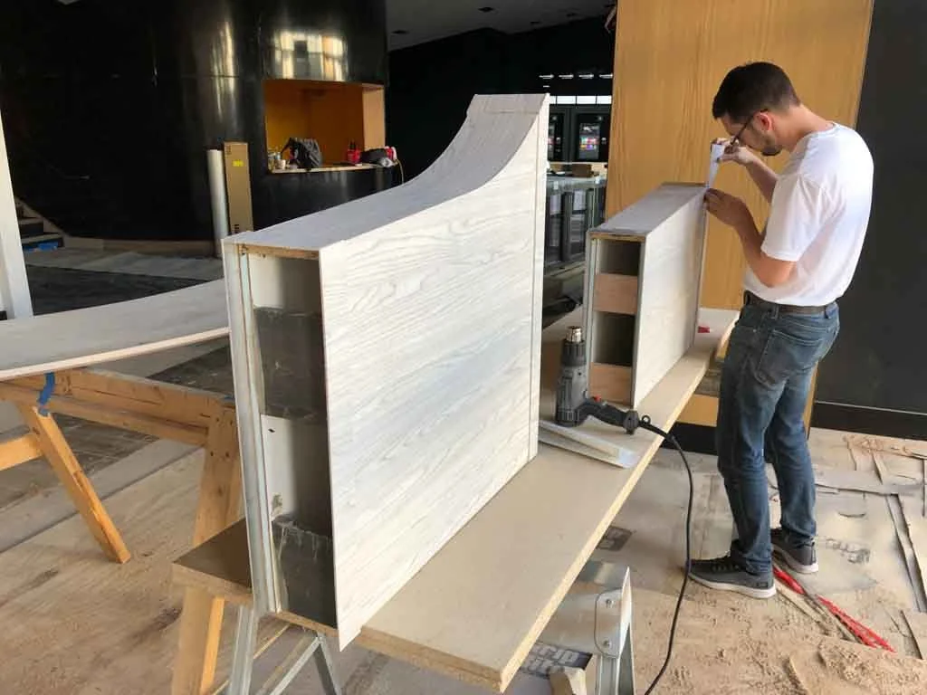 Wrapping Arched Beams with Wood Grain Architectural Film