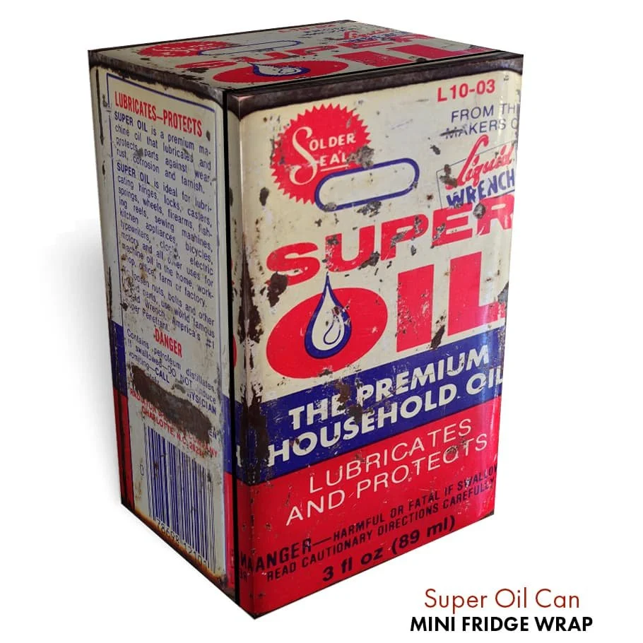 Super Oil Can Mini Fridge Wrap