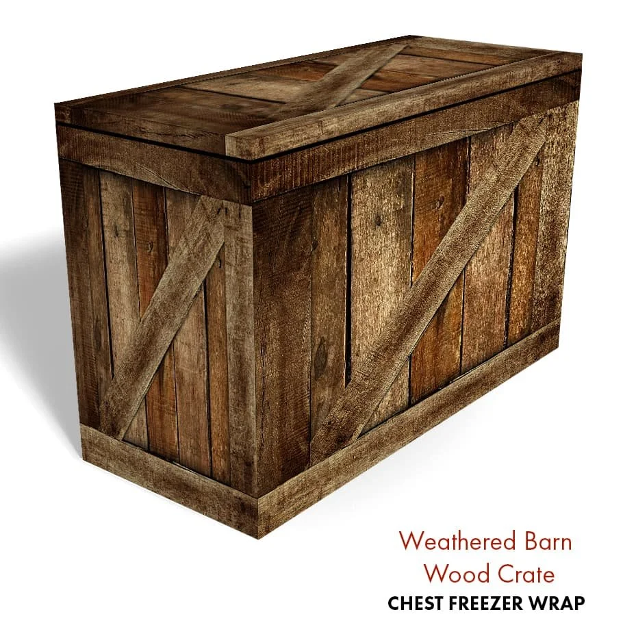 Weathered Barn Wood Crate Chest Freezer Wrap