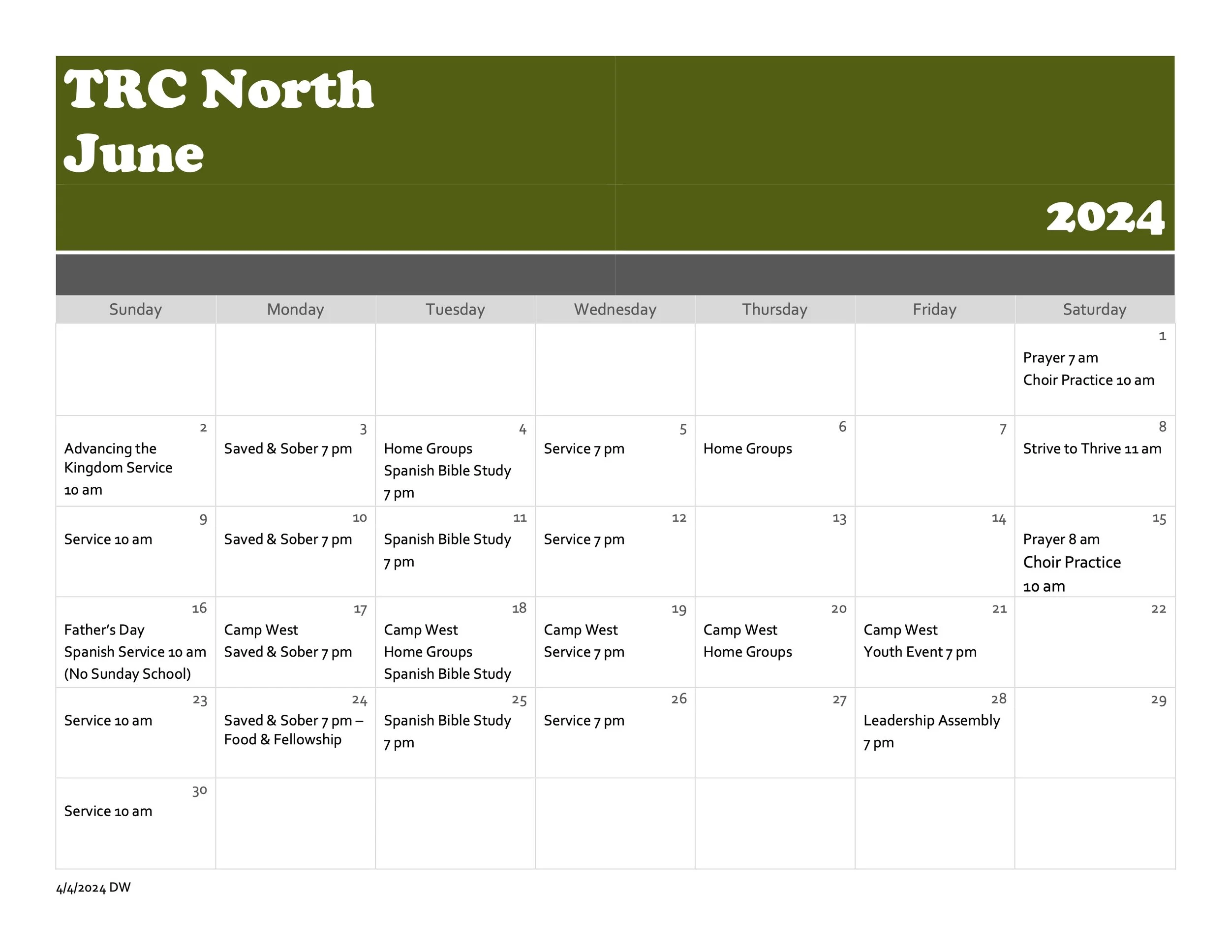 Calander — The Rock Church North