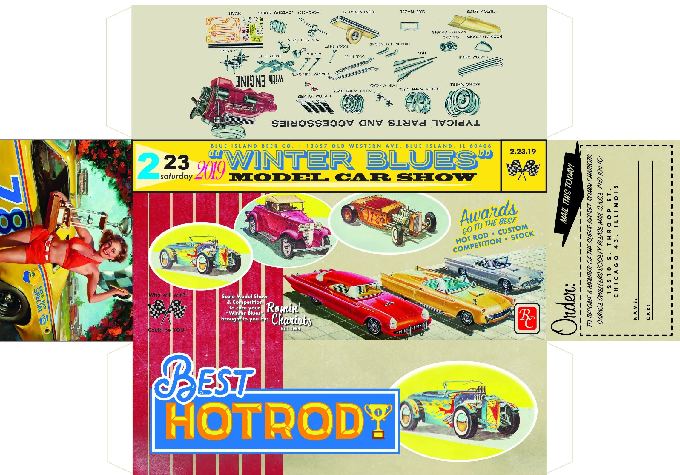 car club romin chariots poster design hot rod — Contact