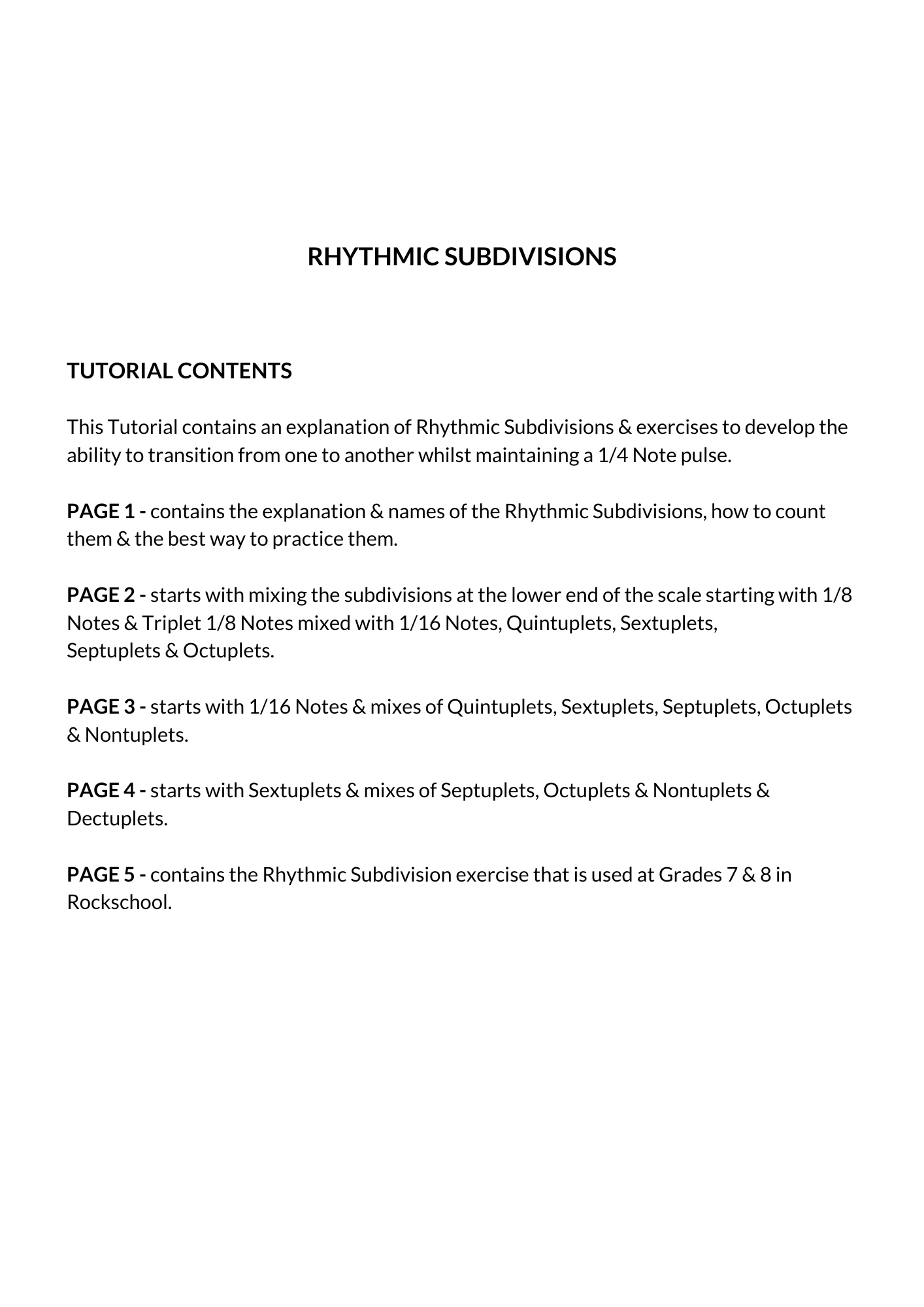 Rhythmic Subdivisions — Digital Drum Tutorials & Scores | Drumology