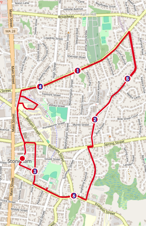 11K Course Map — Stoneham Veterans Day Run