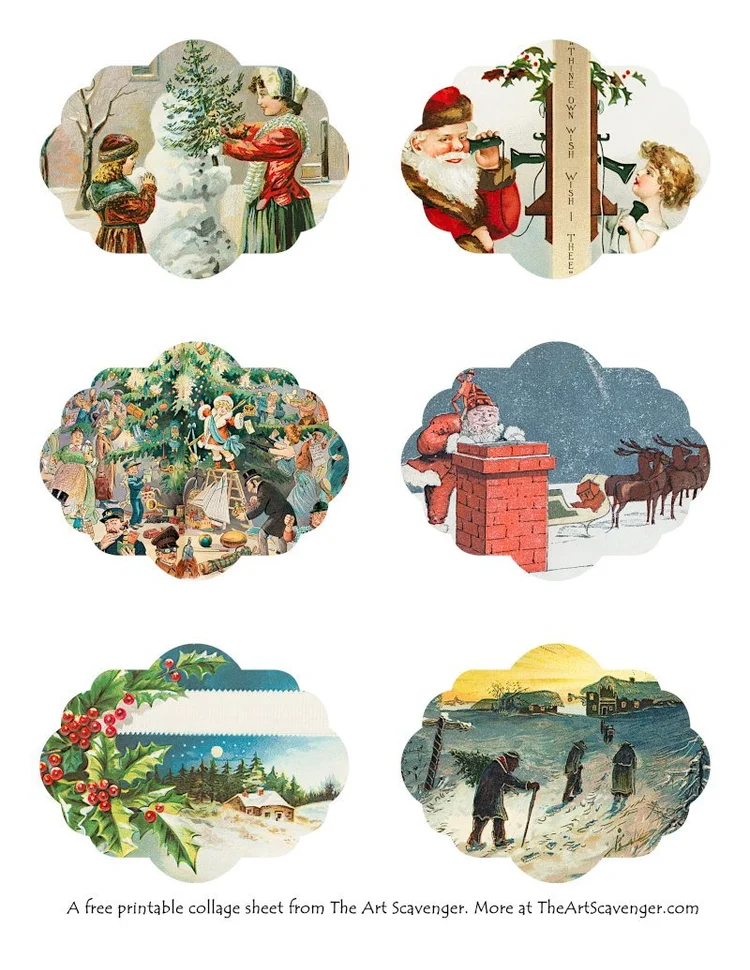 Free Printable Vintage Christmas Illustration Ephemera Sheets — The Art ...