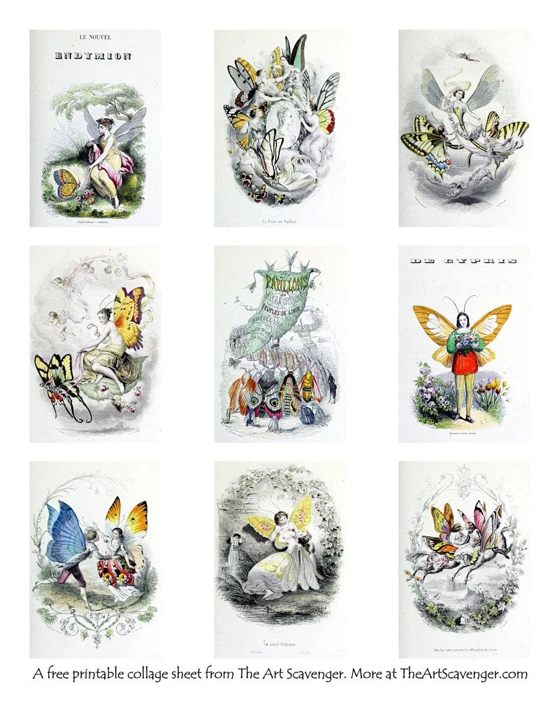 Free Printable French Butterfly Fairies Collage Sheets — The Art Scavenger