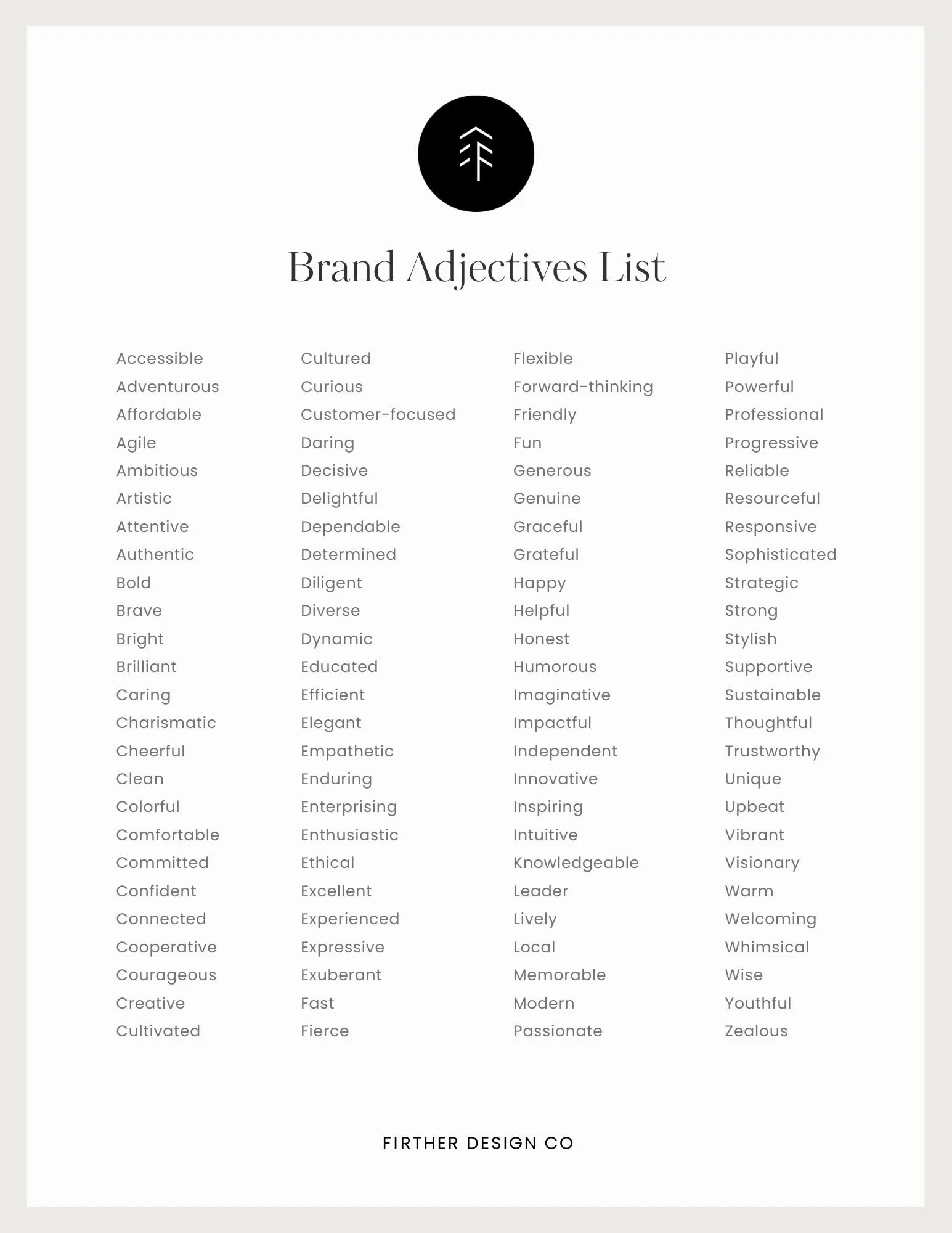 100 Brand Adjectives to Unlock Your Creative Strategy — Firther Design ...