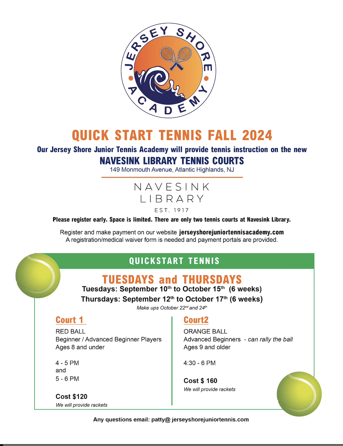 Tennis Camps & Lessons — THE NAVESINK LIBRARY